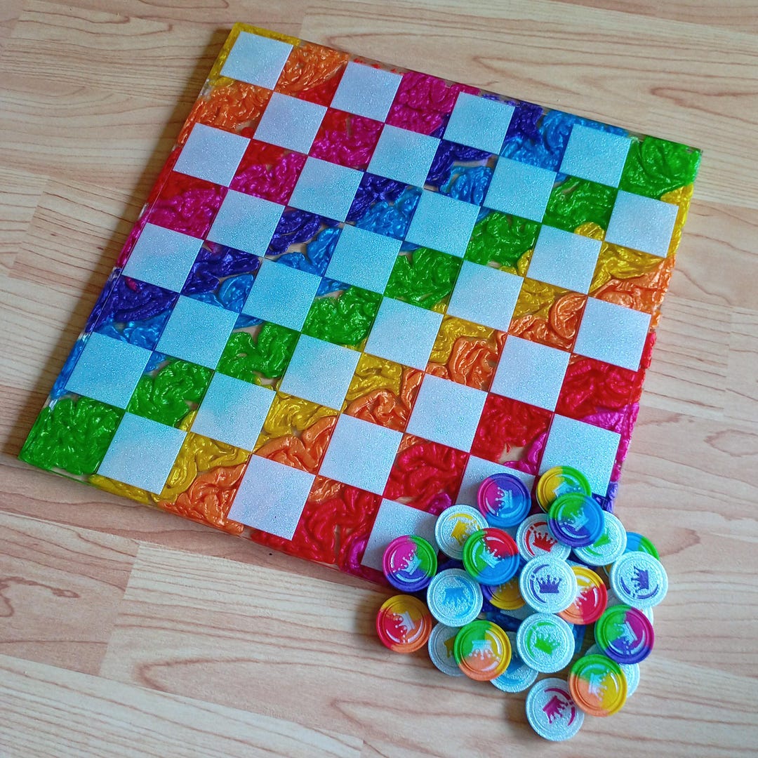 15-inch Rainbow Resin Checkers Set – Handmade Family Game - Etsy