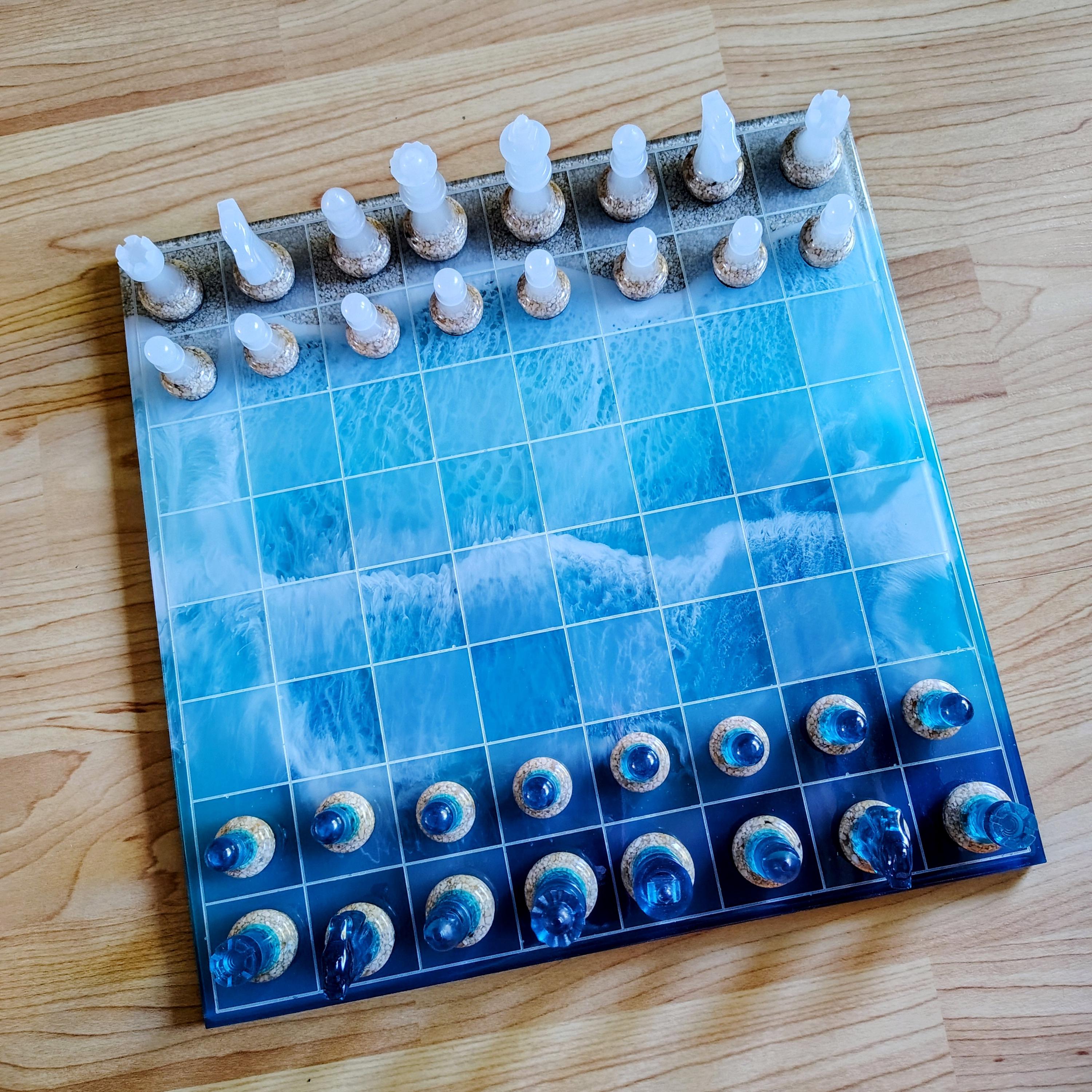 12-inch Beach Resin Chess & Checkers Set – Handmade Ocean Board - Etsy