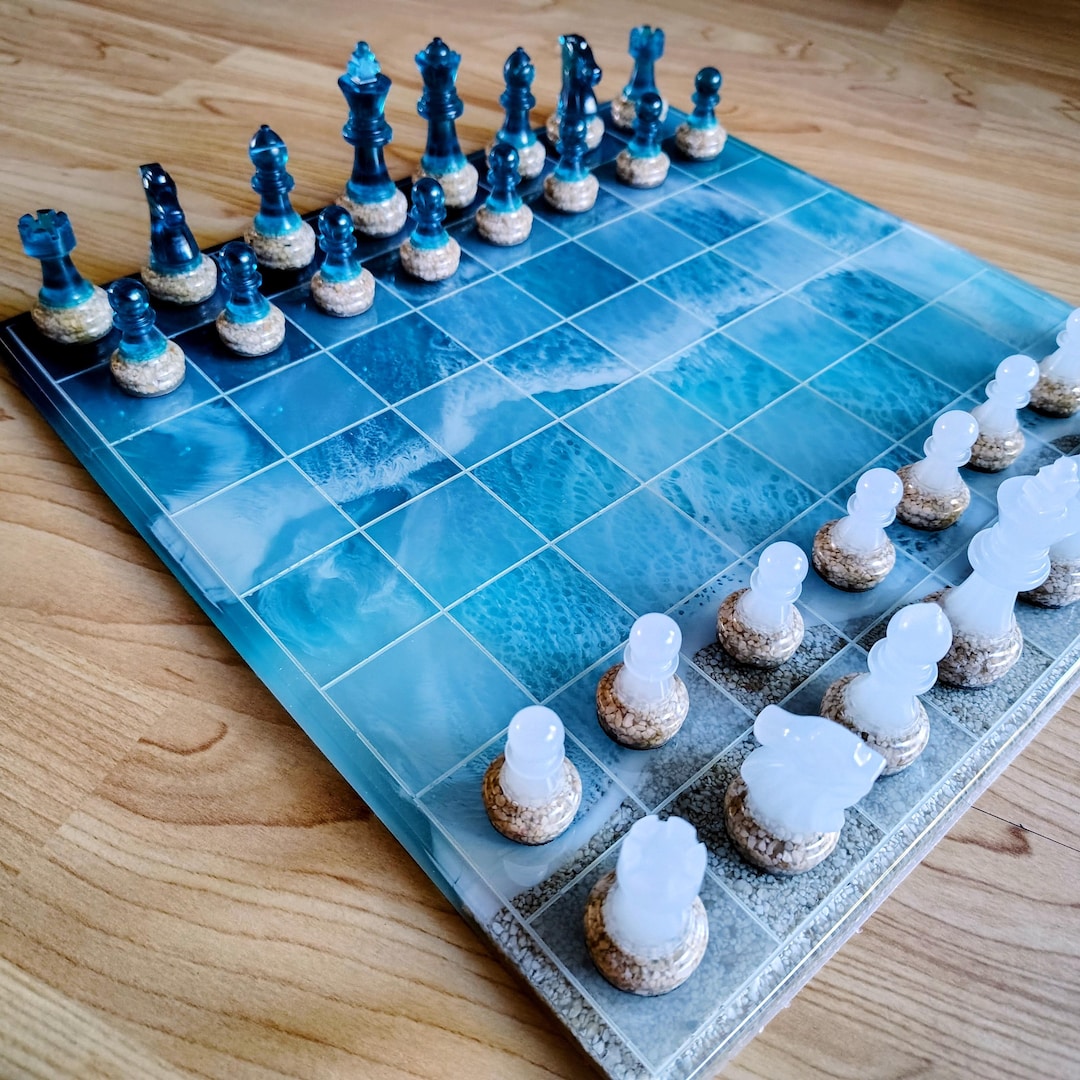 12-inch Beach Resin Chess & Checkers Set – Handmade Ocean Board - Etsy