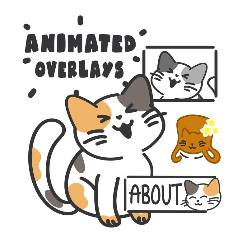 Twitch Pack Animated Cat Overlay Minimalist Cute Kawaii Chibi - Etsy