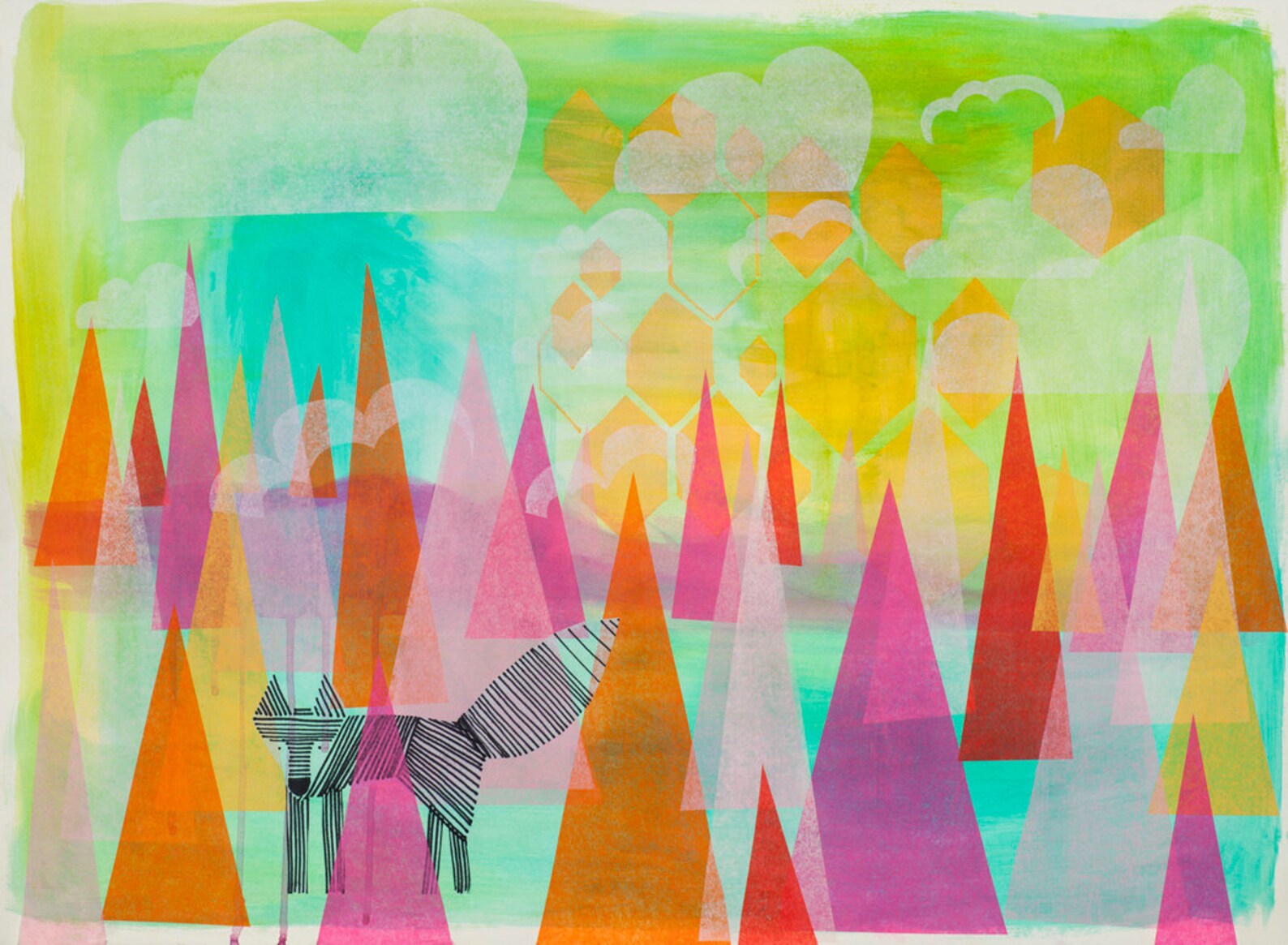 Free Land, Wolves, Wolf, Fox, Abstract Landscape, Art Print, Wall Decor ...