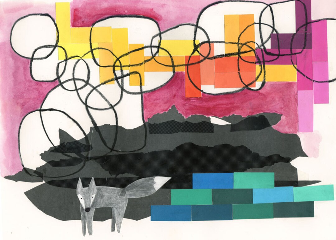 Grey Fox Sunset, Fox, Wolf, Modern Landscape Print, Modern Wall Decor ...