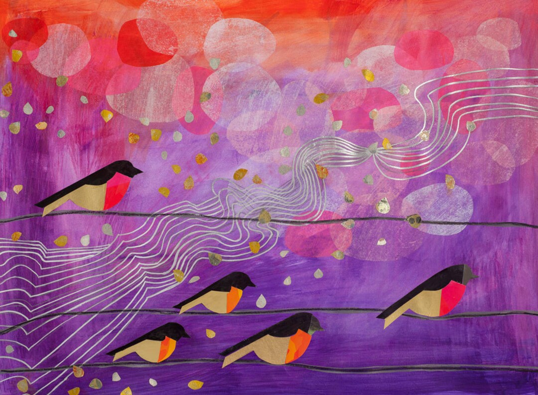 Robins Hood, impression d'oiseaux, rouges-gorges, violet, art mural ...