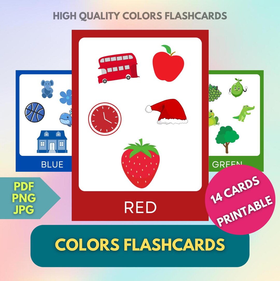 Colors Printable Flashcards I Colourful I HIGH QUALITY I 14 Cards - Etsy