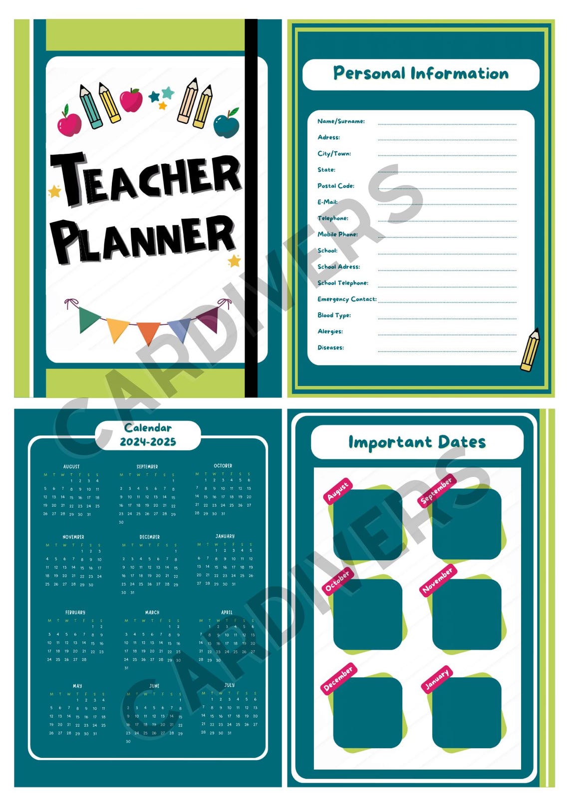 2024-2025 Teacher Planner Printable 35 Pages High Quality Colorful ...