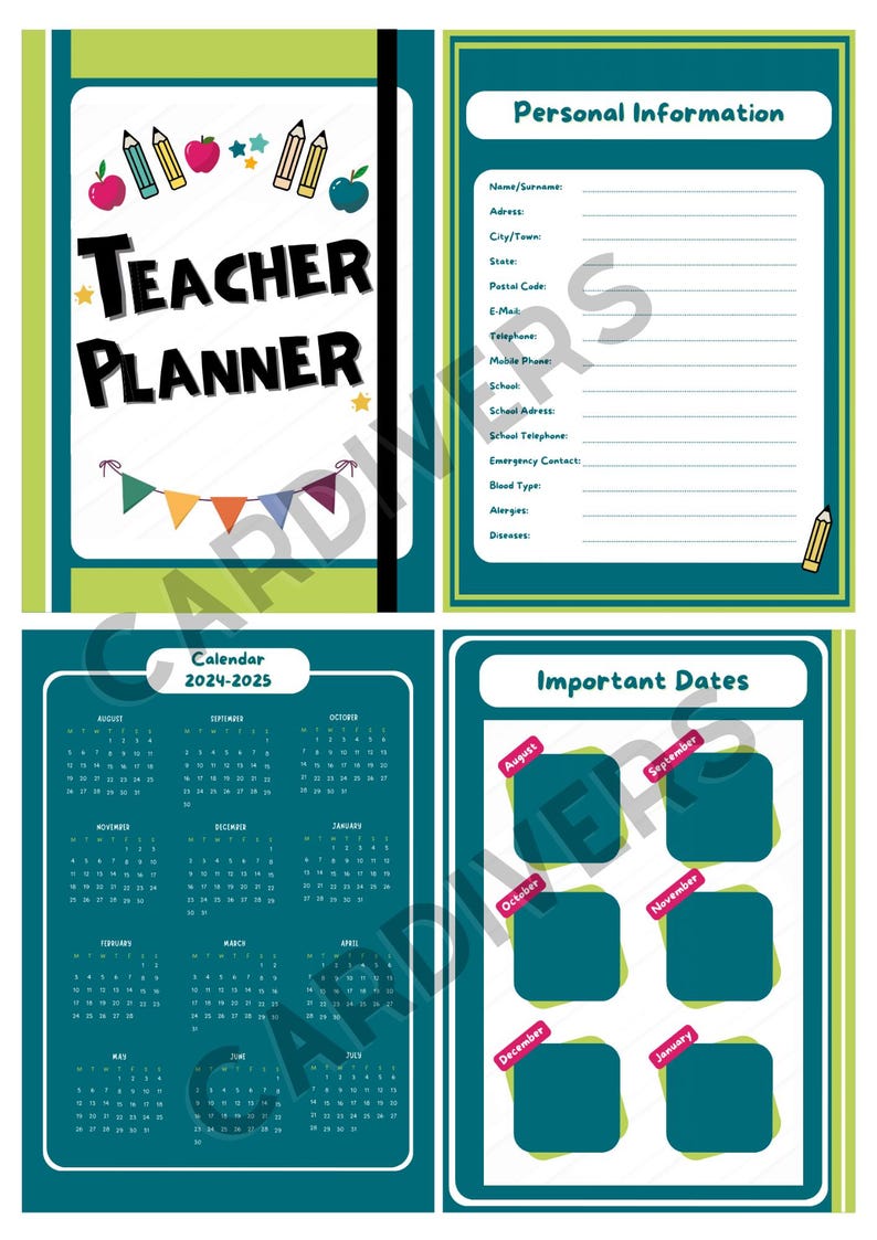 Teacher Planner 2024-2025 Printable 35 Pages High Quality Colorful ...