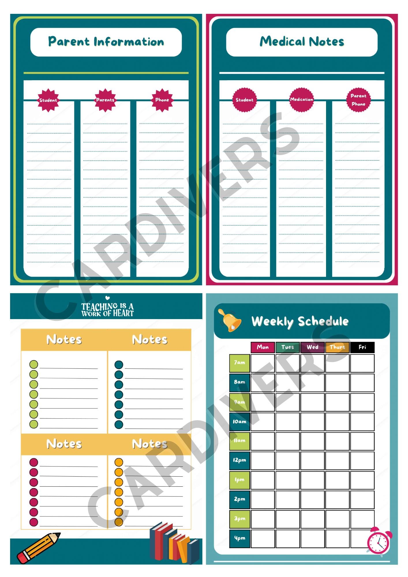 Teacher Planner 2024-2025 Printable 35 Pages High Quality Colorful ...