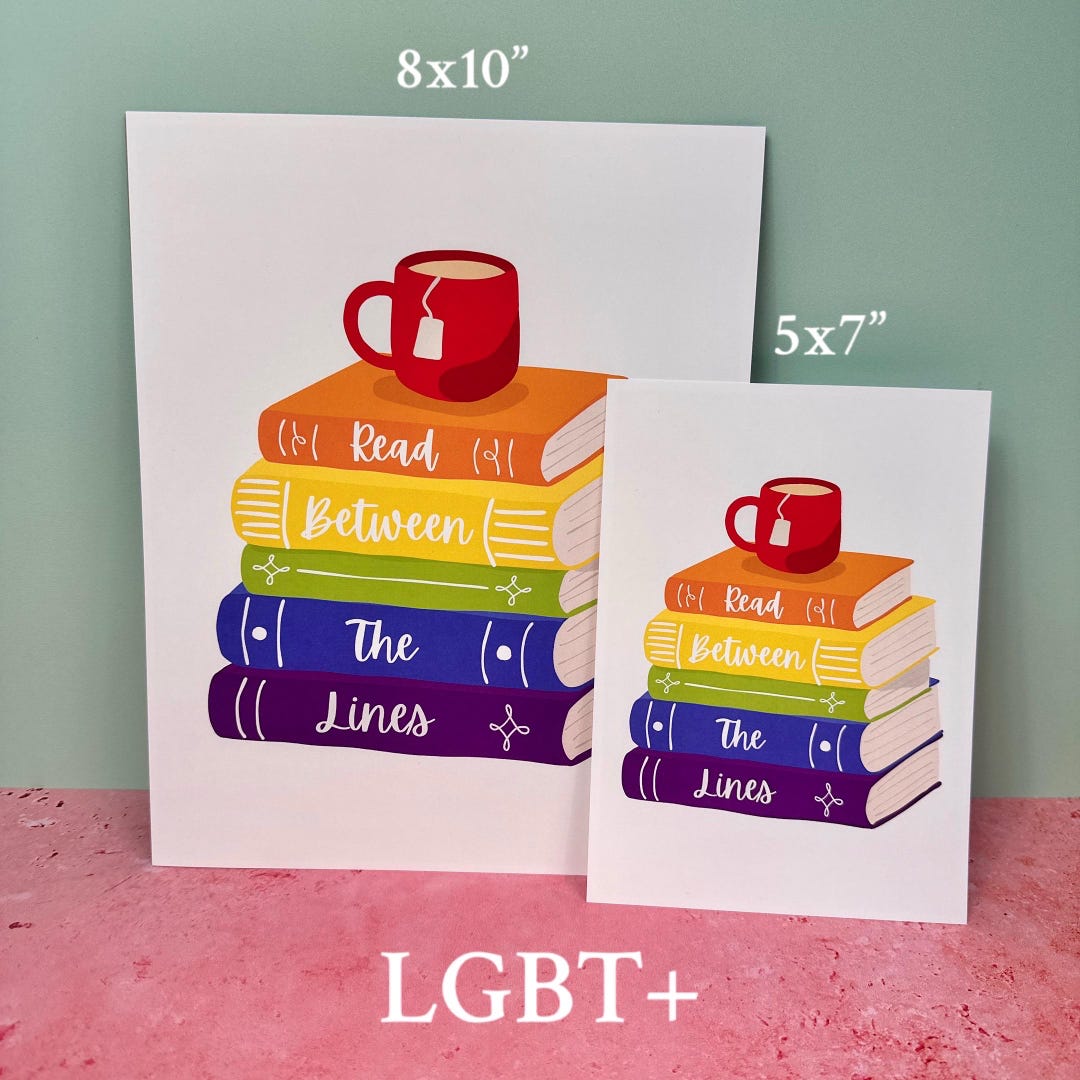 Rainbow Book Stack Art Print, Decor for Book Lovers, Colorful Literary ...