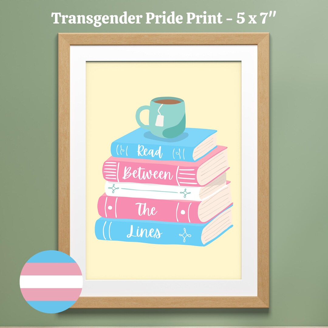 Transgender Pride Flag Book Stack Art Print UNFRAMED, 5x7 LGBTQ Decor ...