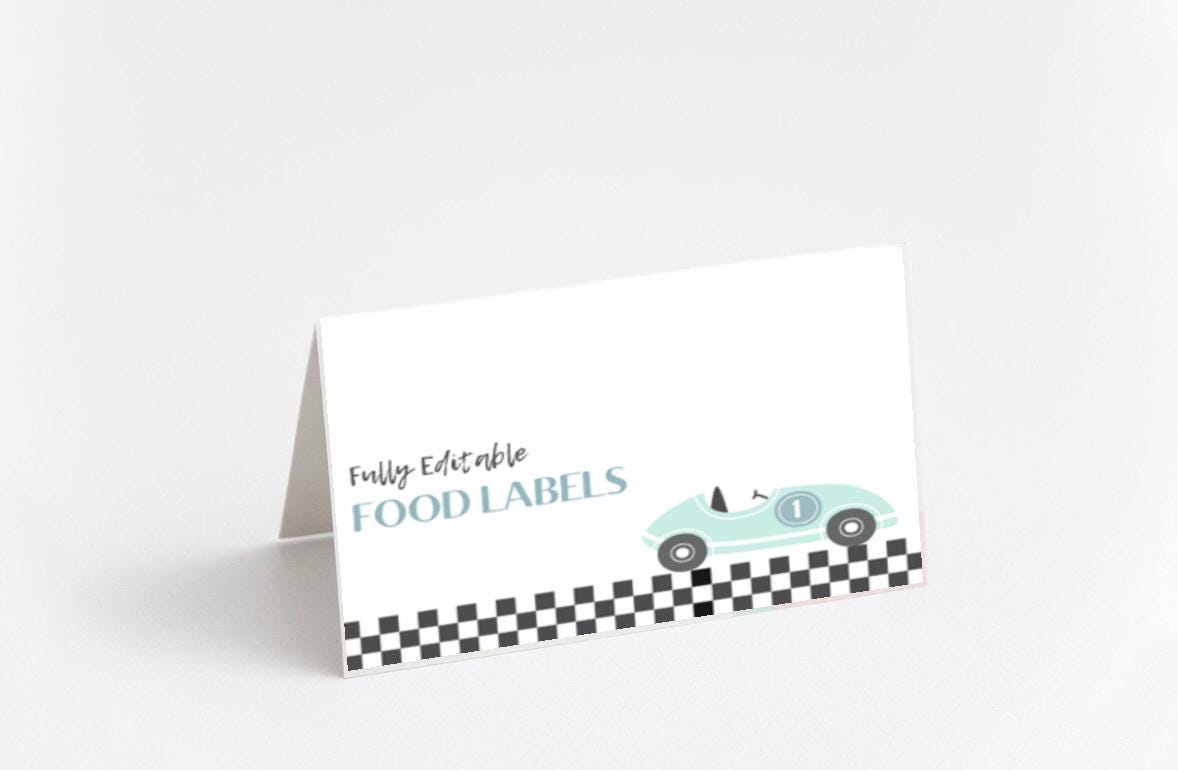Race Car Food Labels Birthday Decorations Editables and Printable Food ...