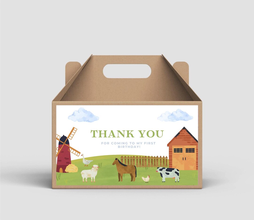 Farm Animals Gift Box Tags Template Birthday Decorations Editables and ...