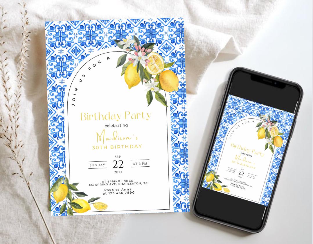 Amalfi Coast Italy Birthday Invitation Template Editable and Printable ...