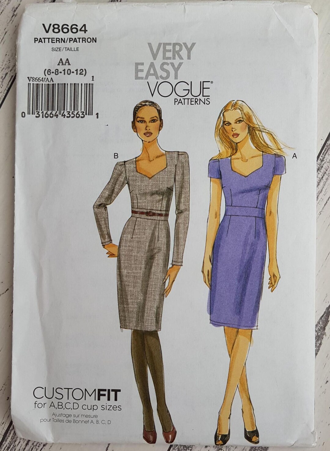 Vogue V8664 Dress Sewing Pattern: Lined Knee Length, Size 6-12 (UNCUT ...