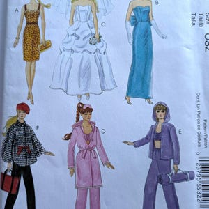 Mccalls Sewing Pattern M6258 11.5" Dolls Barbie Fashion Clothes Dress ...