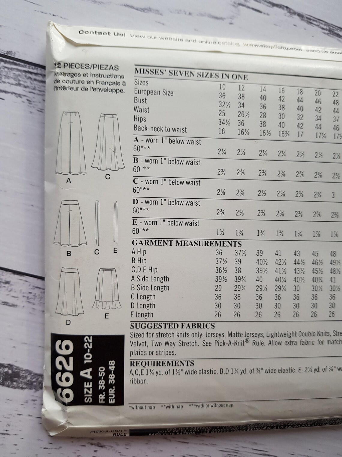 New Look 6626 Sewing Pattern Skirt Culottes Pants Pattern 5 Styles Size ...
