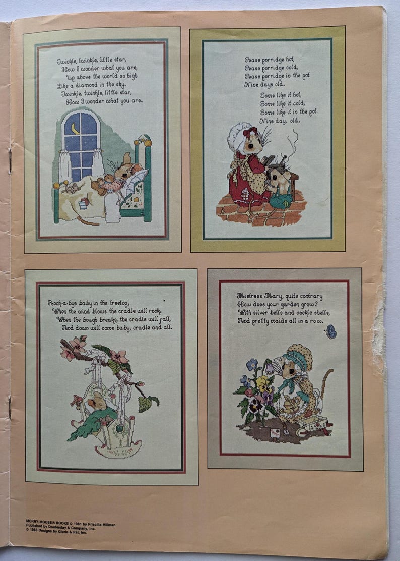 Vintage 1983 A Merry Mouse Book of Nursery Rhymes Counted Cross Stitch ...