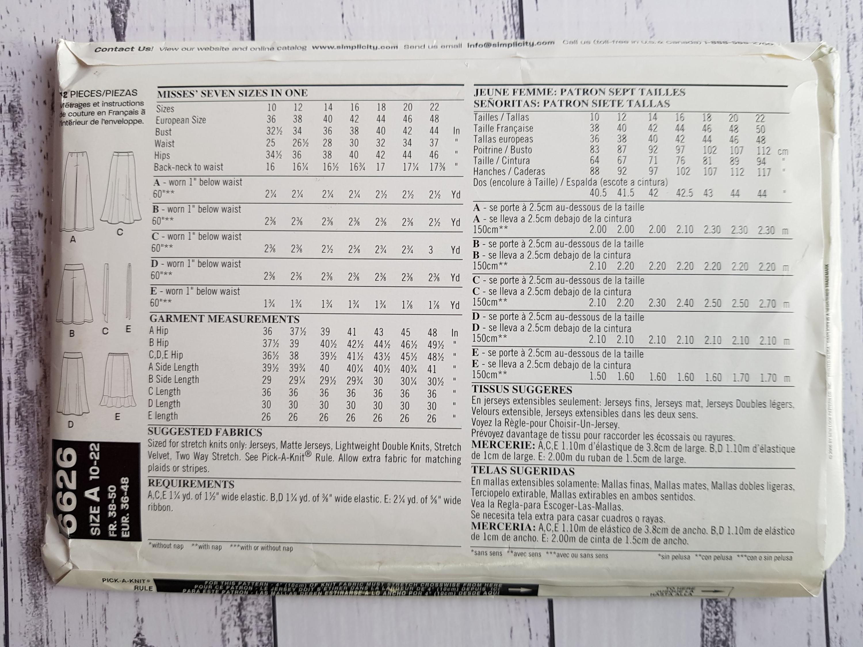 New Look 6626 Sewing Pattern Skirt Culottes Pants Pattern 5 Styles Size ...