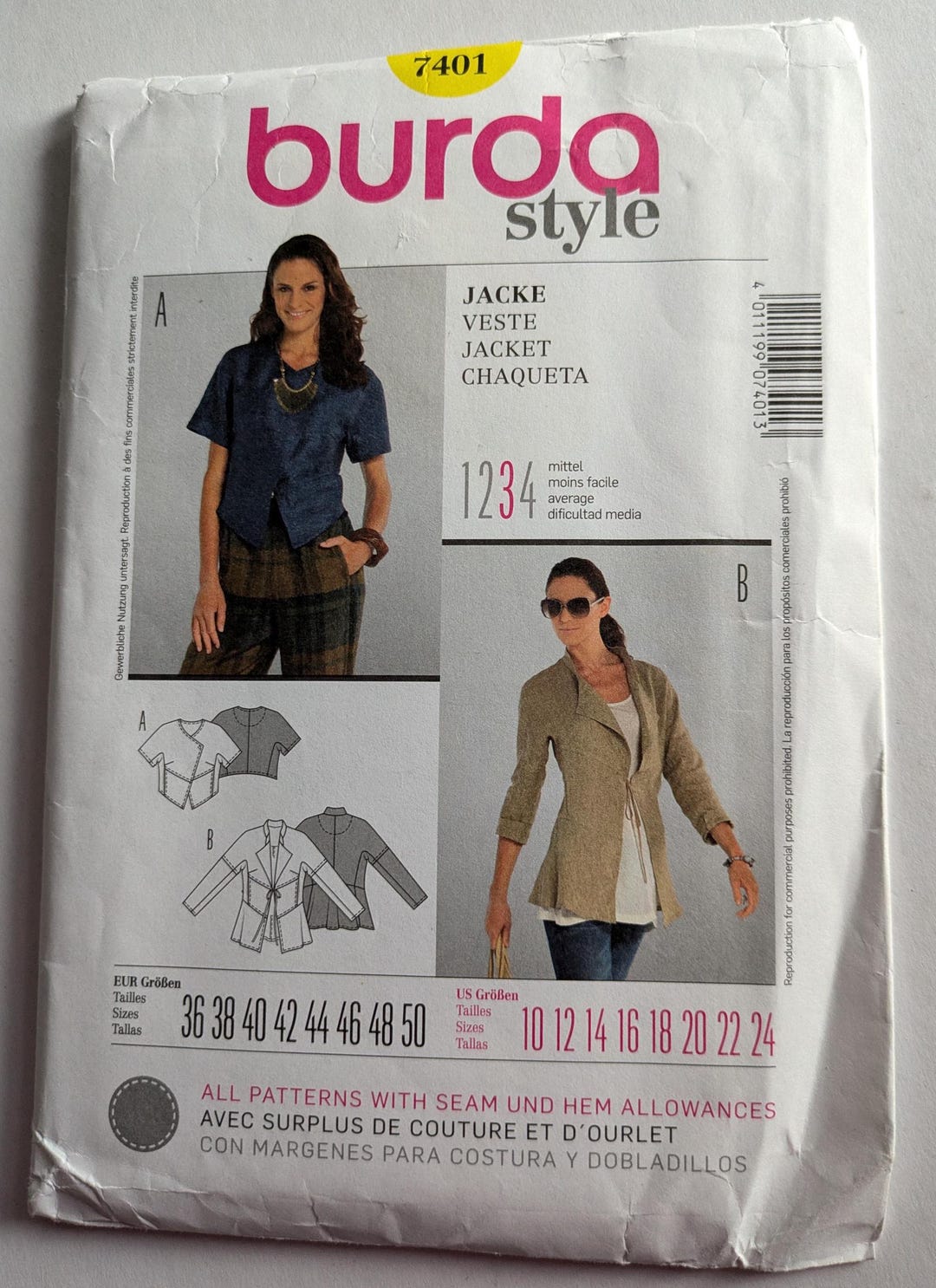 Burda Style 7401 Sewing Pattern Womens Loose Fitting Unlined Jacket ...