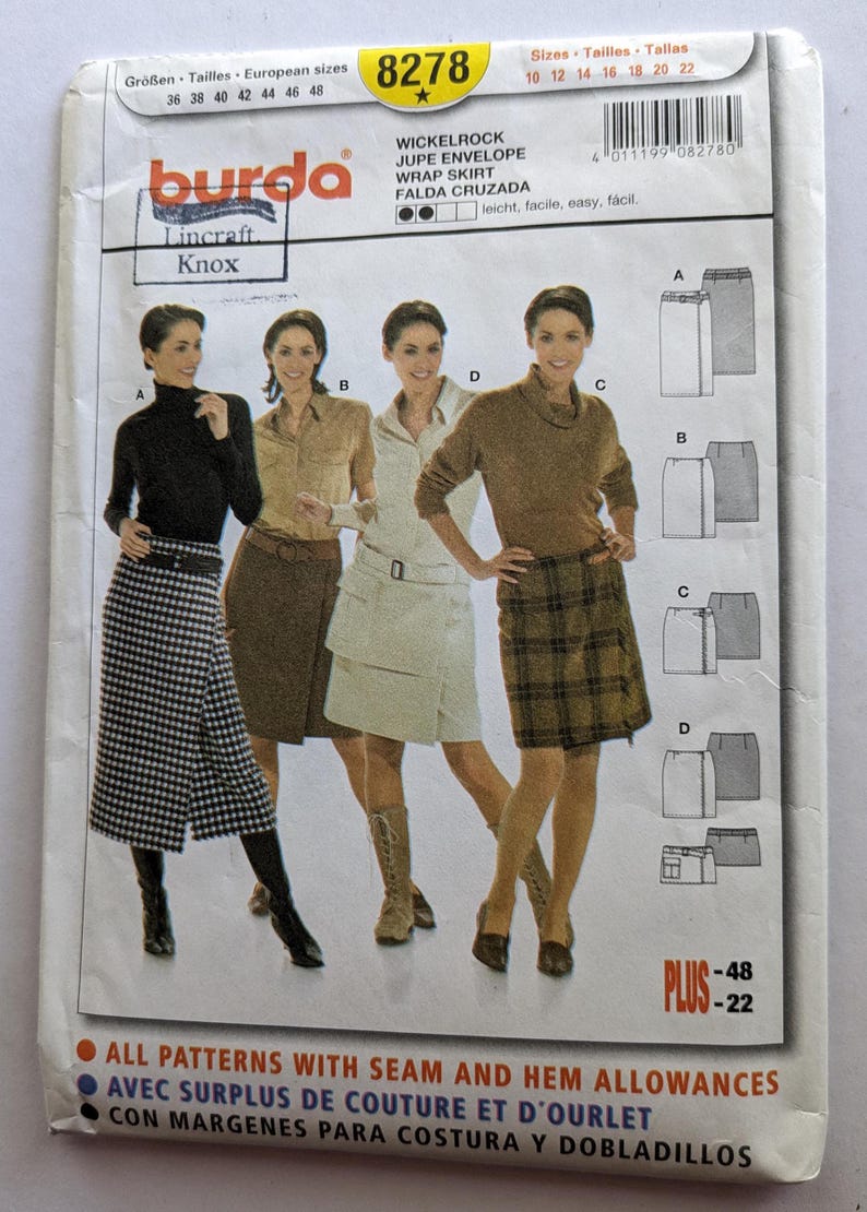Burda Sewing Pattern 8278 Women's Wrap Skirt in 4 Styles Sizes 10-22 ...