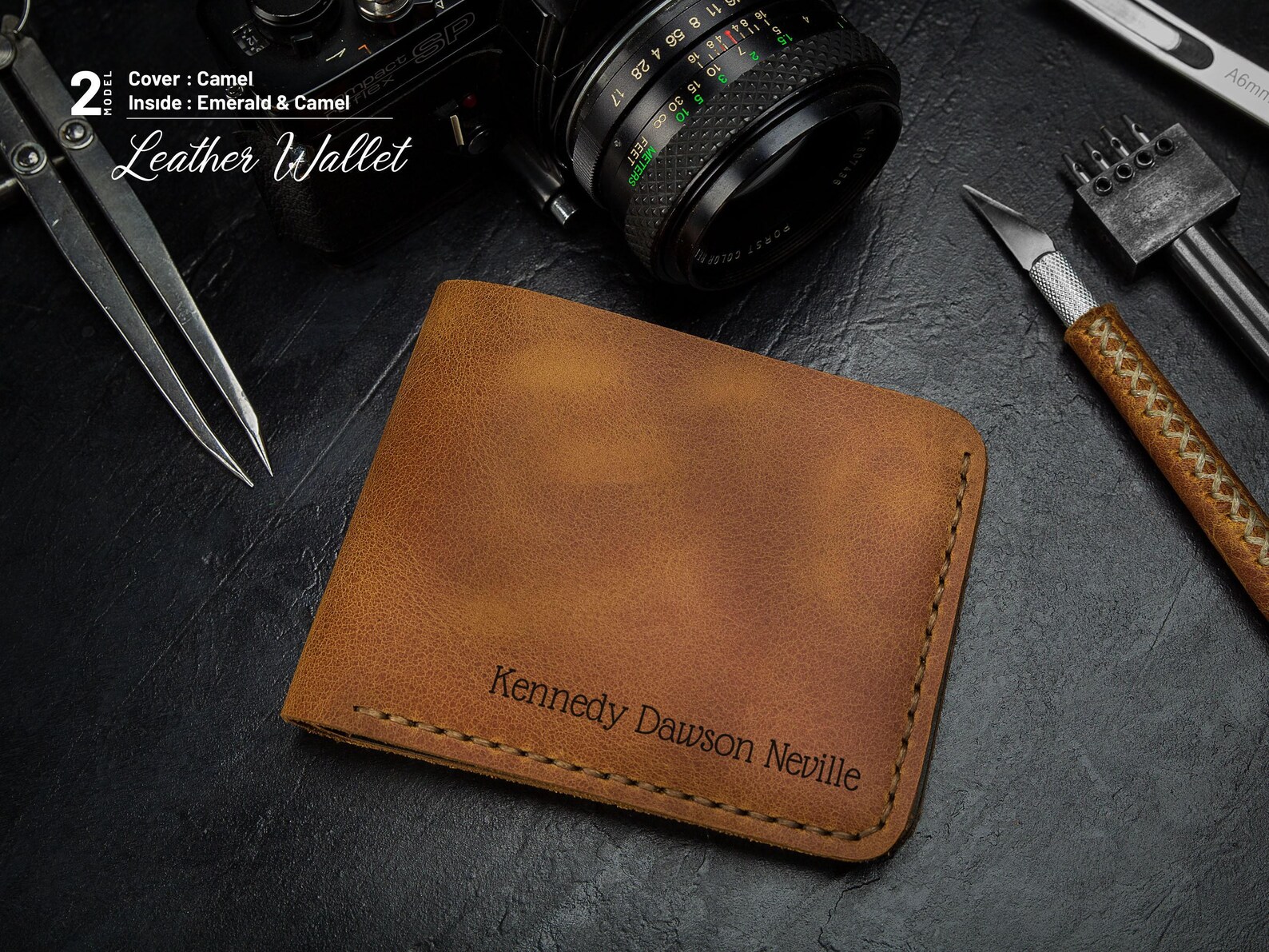 Personalized Two-tone Leather Bifold Wallet Handmade Full Grain Leather ...