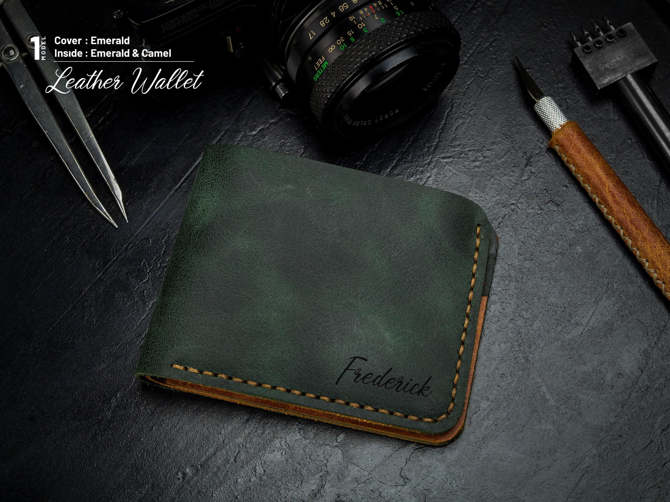Personalized Two-tone Leather Bifold Wallet Handmade Full Grain Leather ...