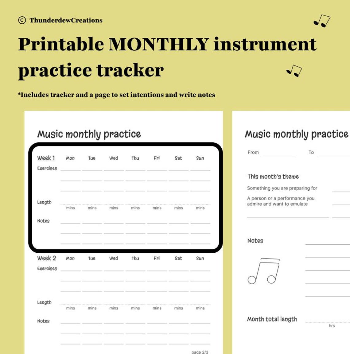 Printable MONTHLY Instrument Practice PDF Tracker in Letterhead and A4 ...