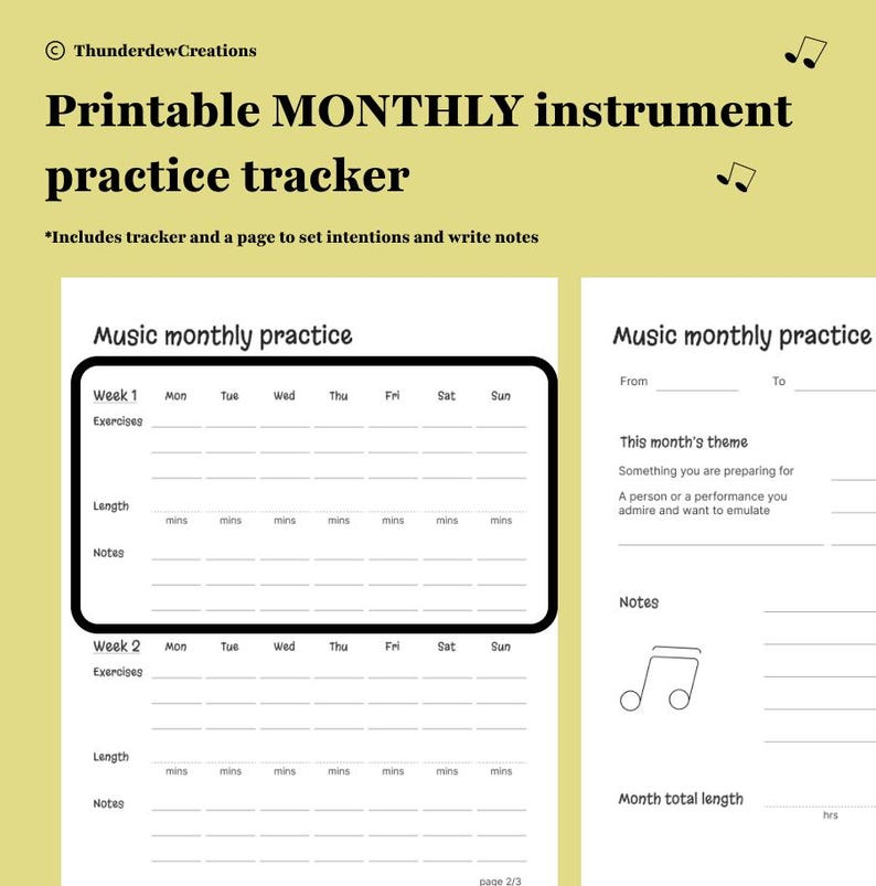 Printable MONTHLY Instrument Practice PDF Tracker in Letterhead and A4 ...