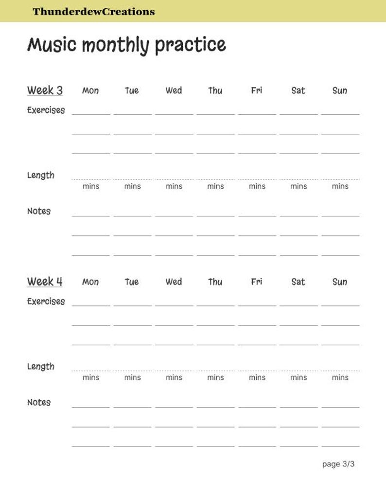 Printable MONTHLY Instrument Practice PDF Tracker in Letterhead and A4 ...