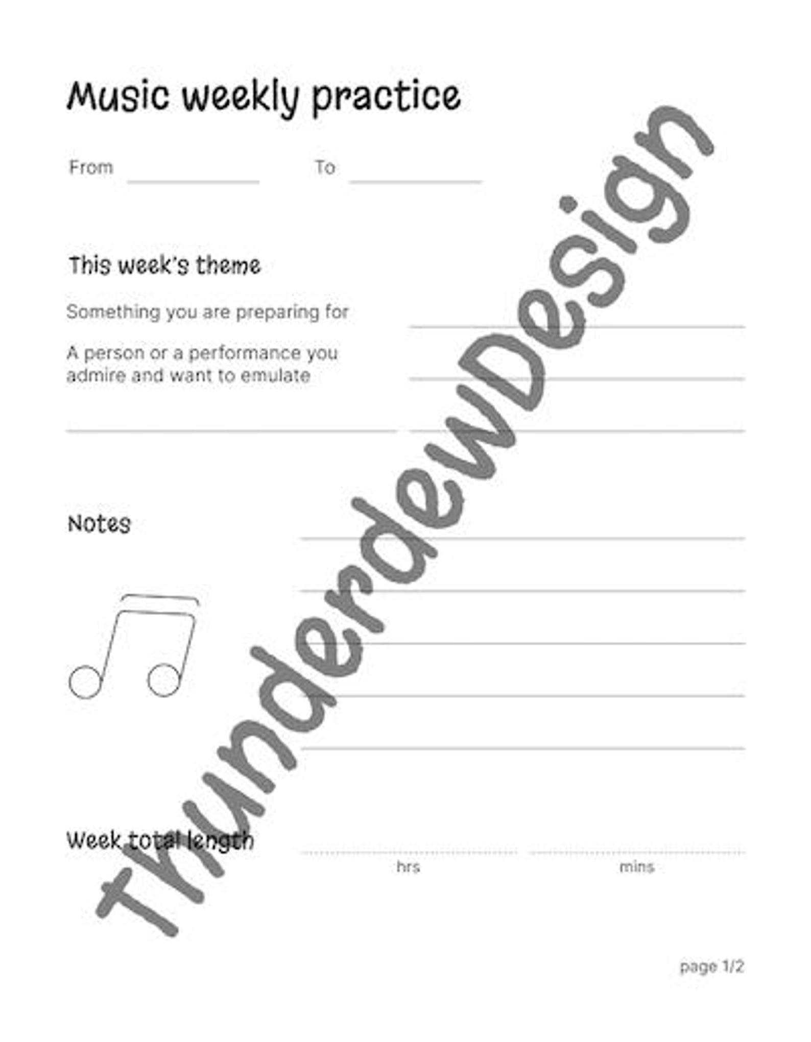 Music Weekly Practice Tracking Sheet Blank Exercise Fields Bonus Page ...