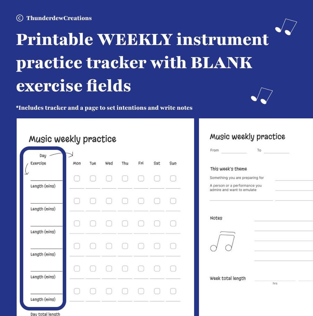 Printable WEEKLY Instrument Practice Tracking Sheet - BLANK Exercise ...