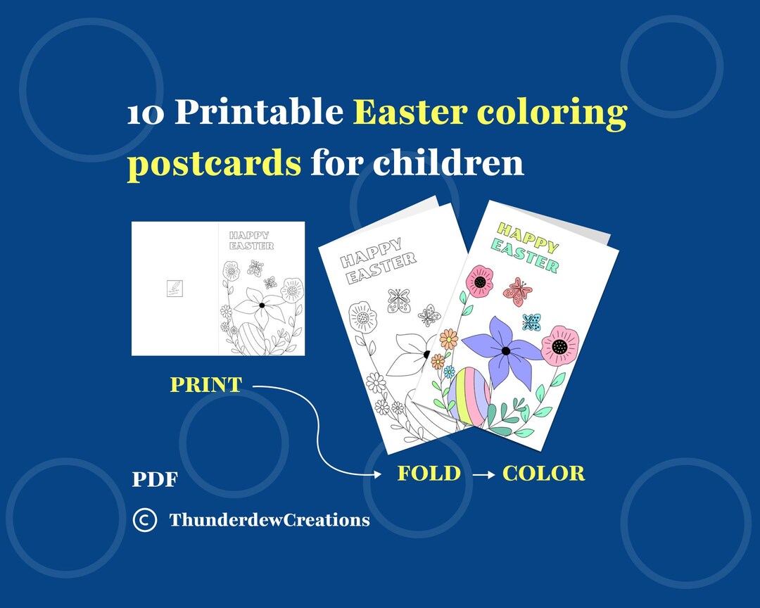 10 Printable Easter Fun Couloring Postcards for Children | Kids Easter ...