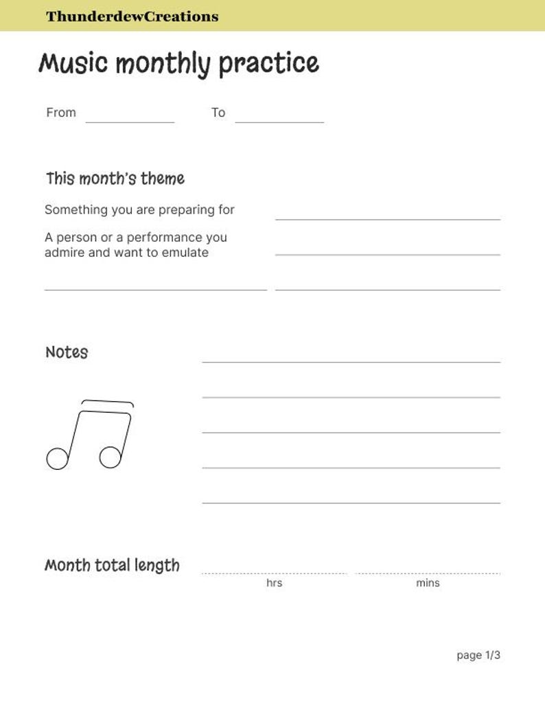 Printable MONTHLY Instrument Practice PDF Tracker in Letterhead and A4 ...