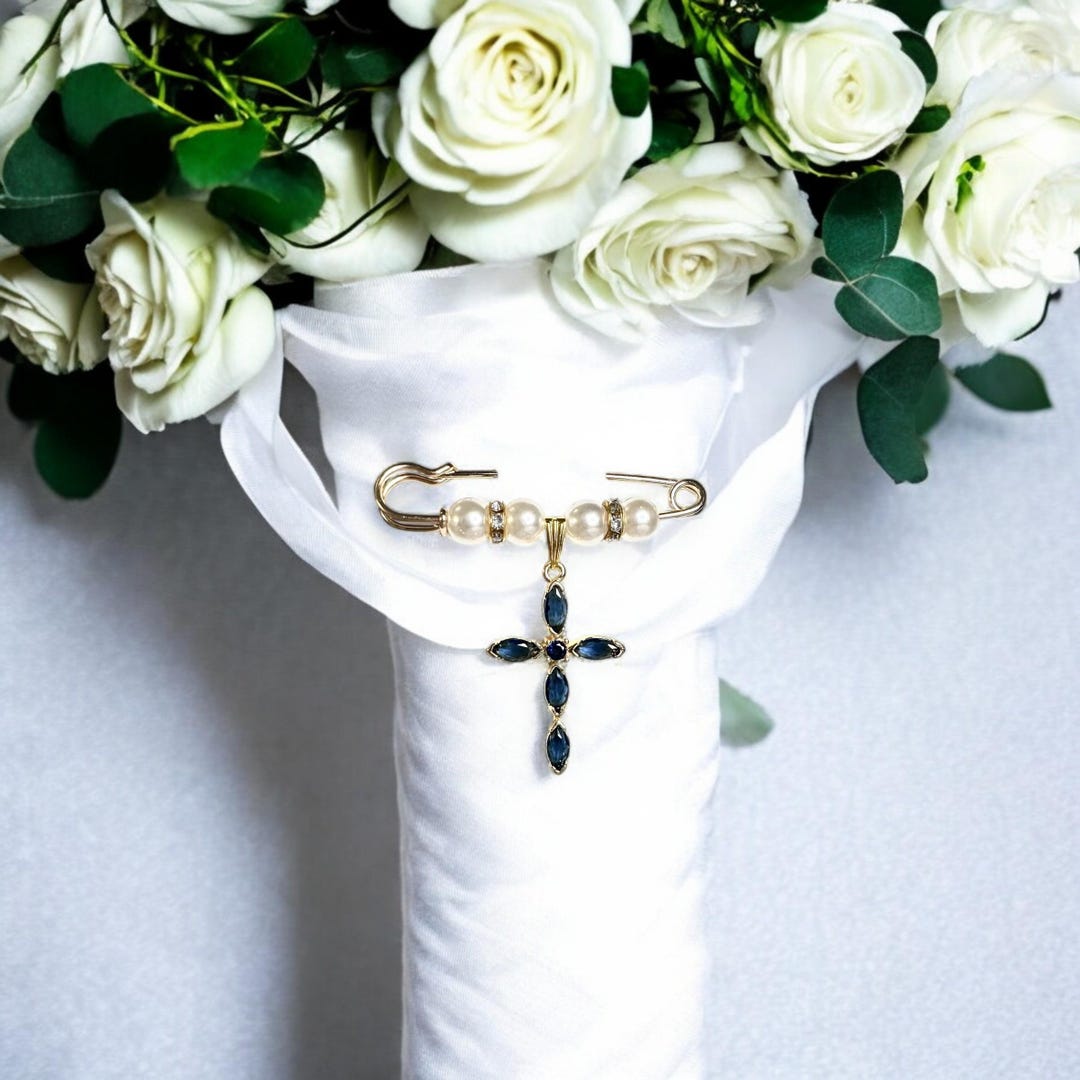 Something Blue Bridal Bouquet Pin LARGE - Easily Attaches to Bridal ...
