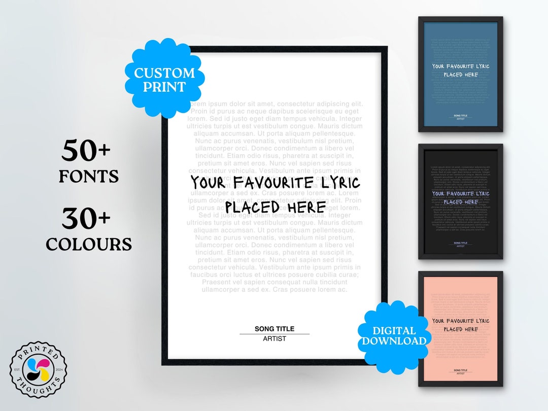 Custom Lyric Song Quote Poster | Minimal Customisable Print | Music ...