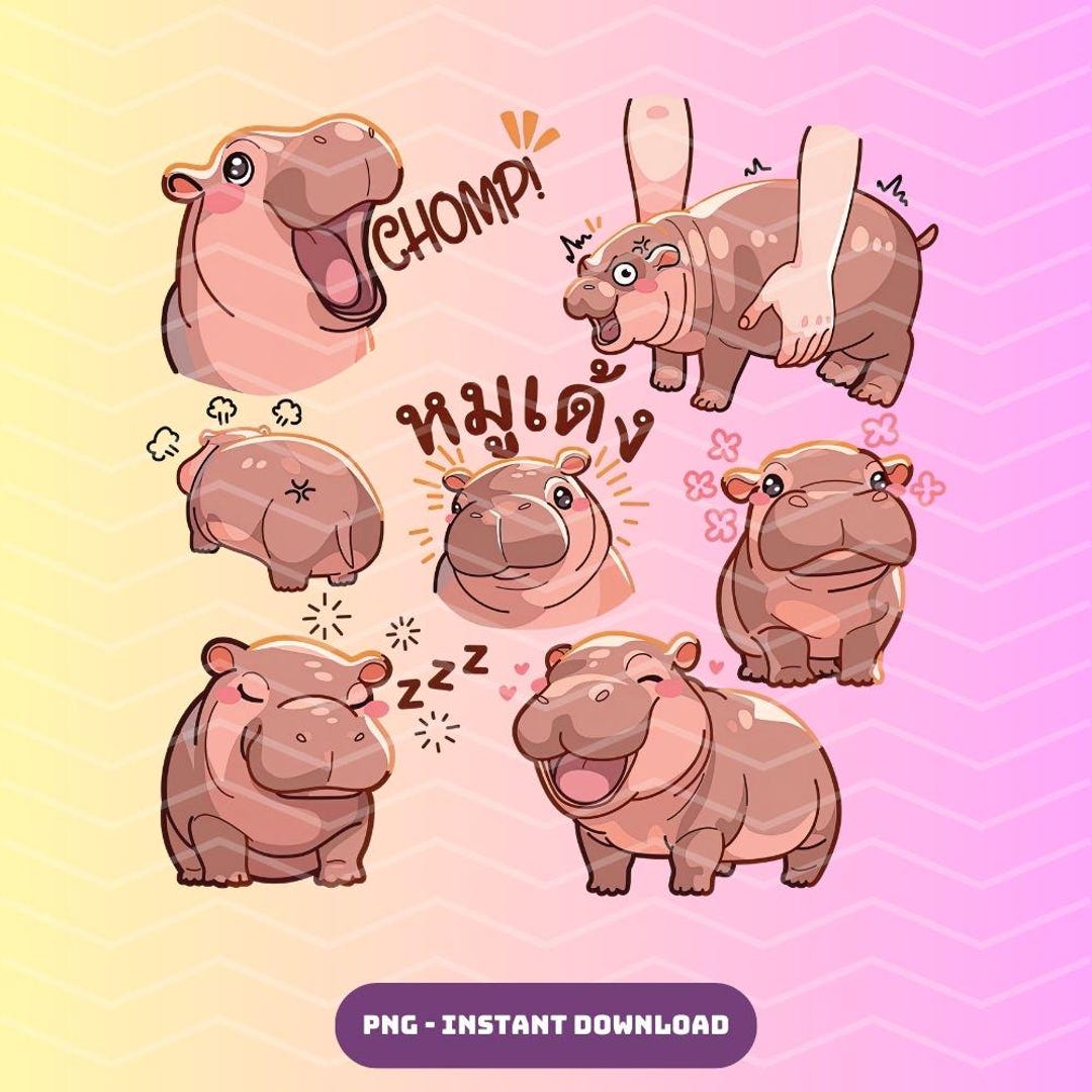 Bouncy Pygmy Hippo Png Baby Hippo PNG Pygmy Hippo Doodle Moo Deng Hippo ...