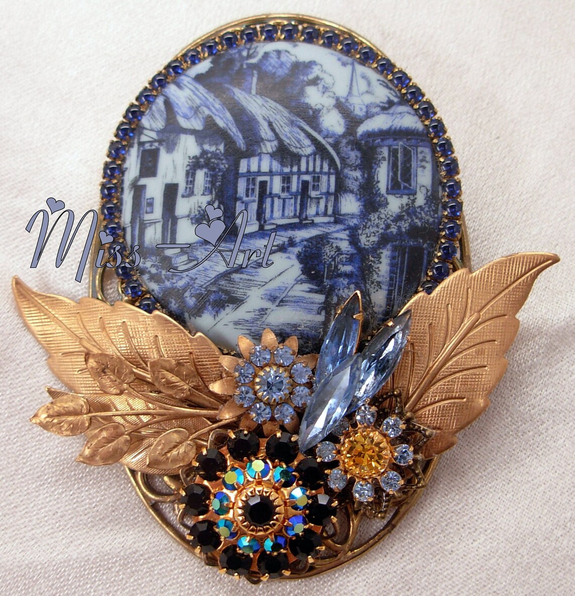 DELFT BLUE House Thatched Cottage Collage Blue Porcelain Cameo - Etsy