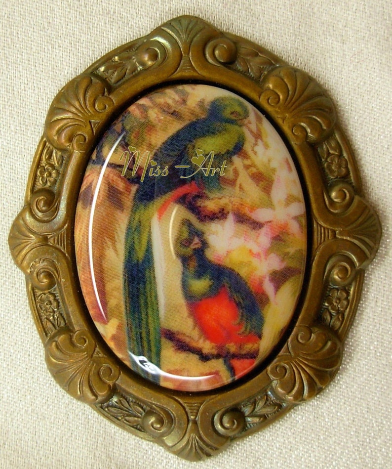 Exotic Colorful Birds Feather Plumes Flowers Porcelain Cameo Vintage ...