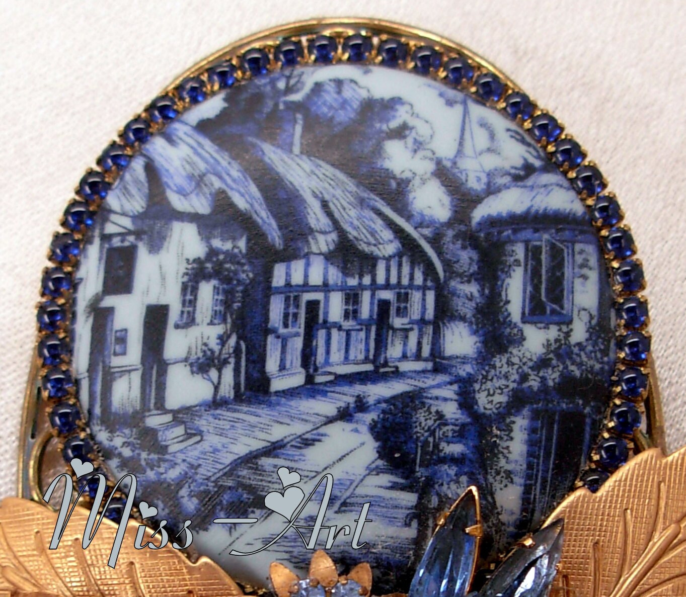 DELFT BLUE House Thatched Cottage Collage Blue Porcelain Cameo - Etsy