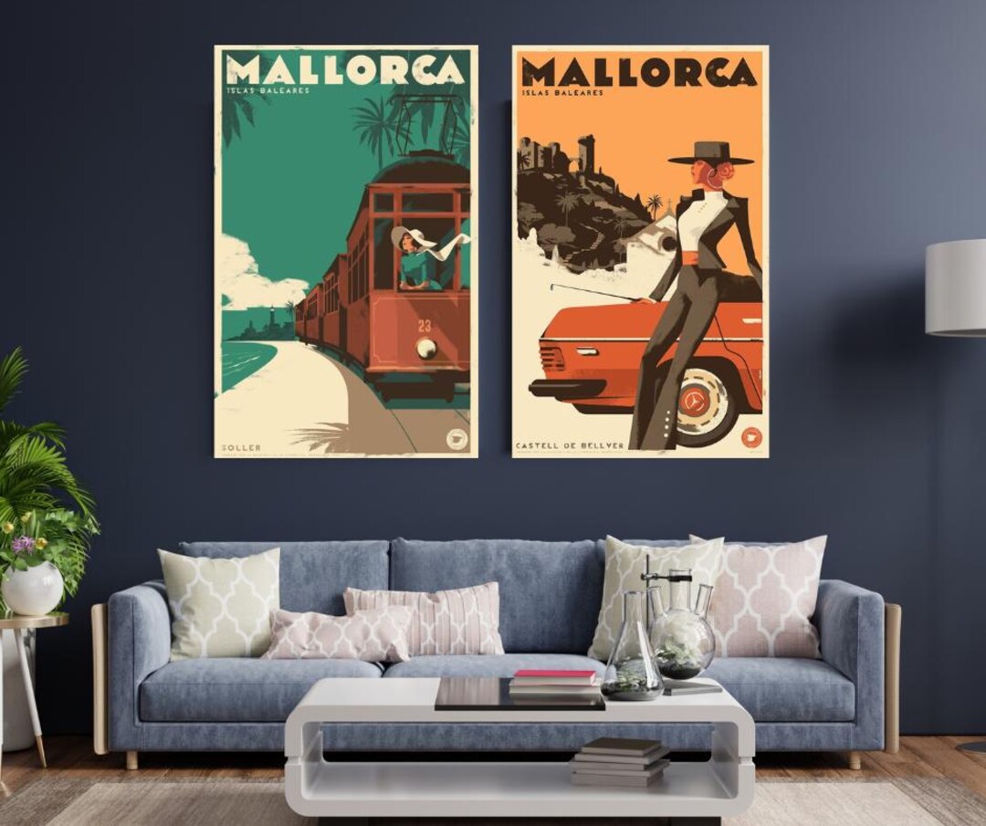 2 Vintage Mallorca Poster Set | Retro Spain Travel Prints | Palma Car ...