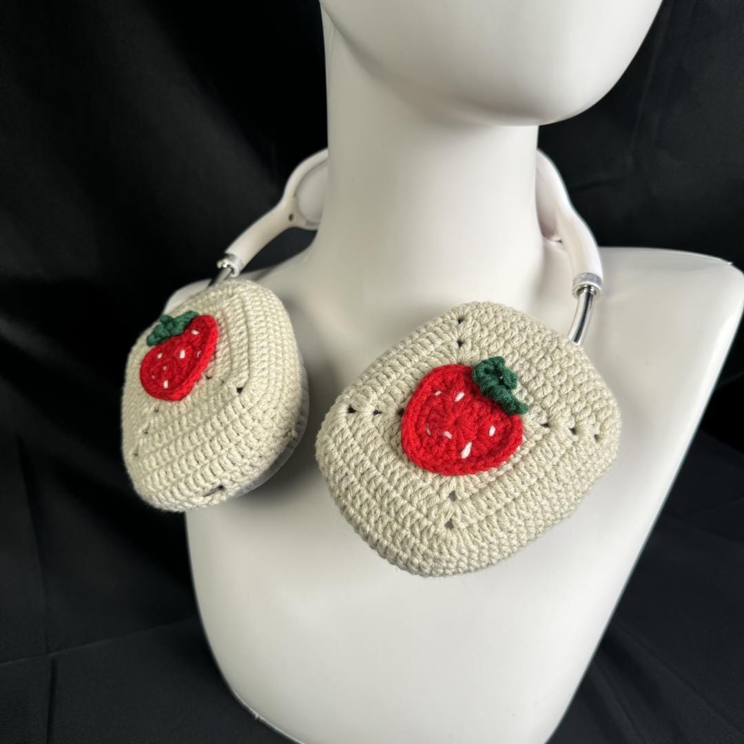 Handmade Crochet Strawberry Headphone Cover: Sony/airpods Max Accessory ...