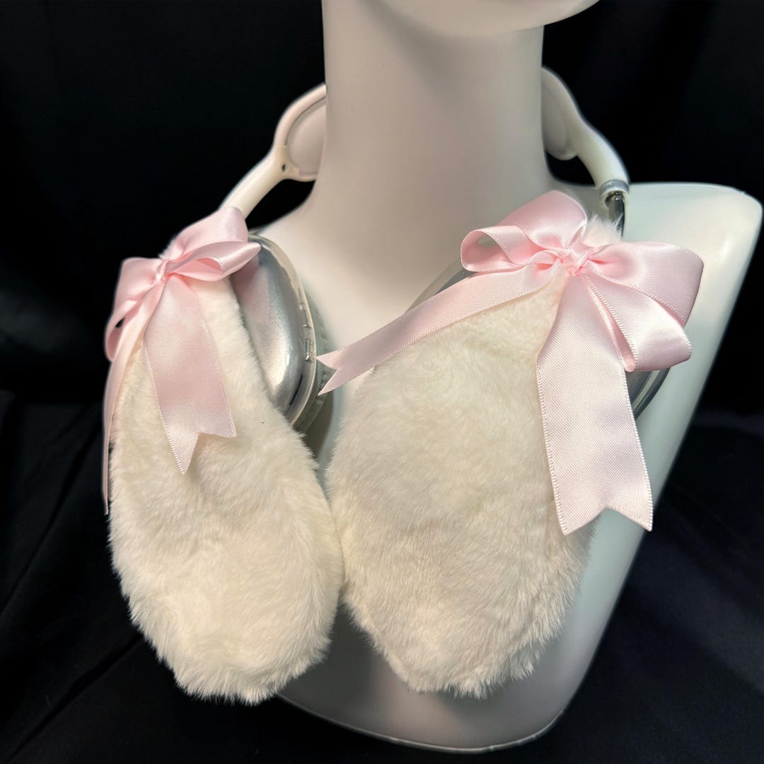Handmade Fur Bunny Ears Headphone Cover With Bow: Airpods Max Accessory ...