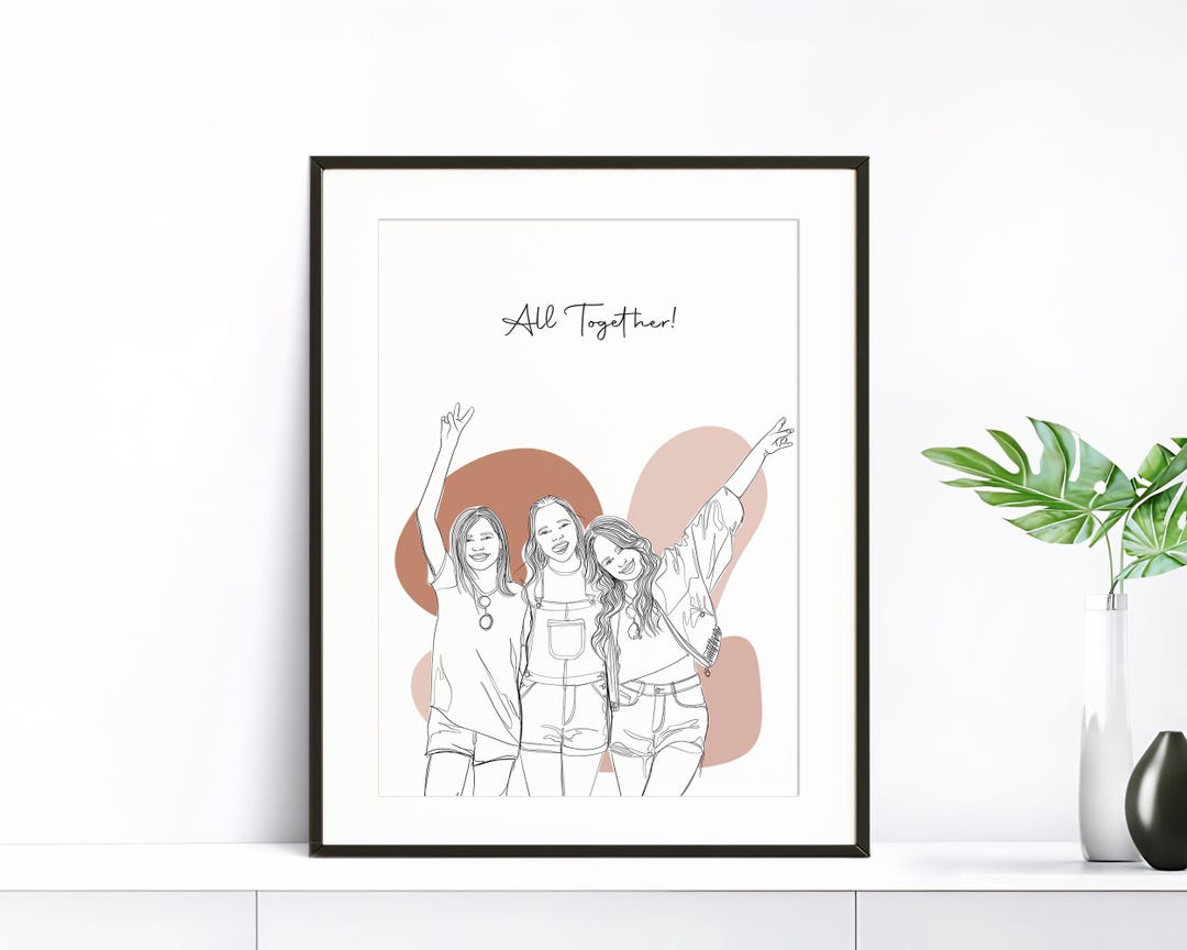 Best Friend Group Portrait, Custom Best Friend Line Drawing ...
