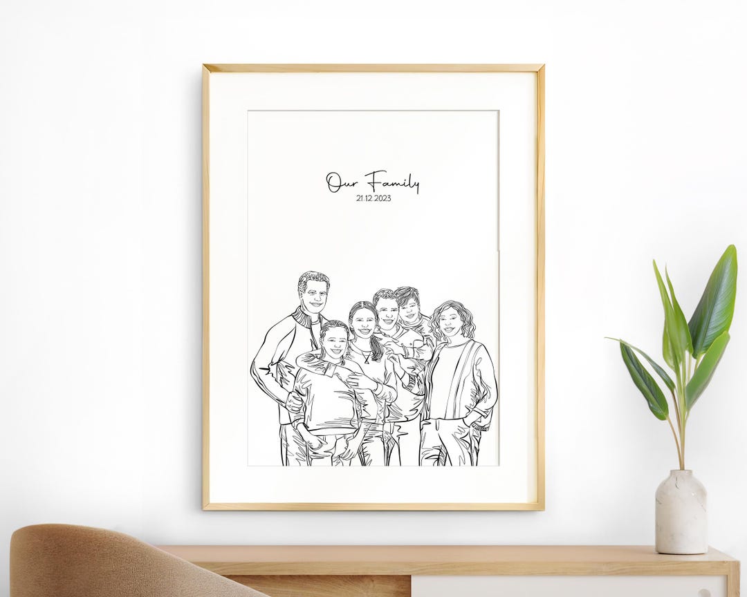 The Whole Family Portrait, Family Line Art, Custom Line Drawing ...