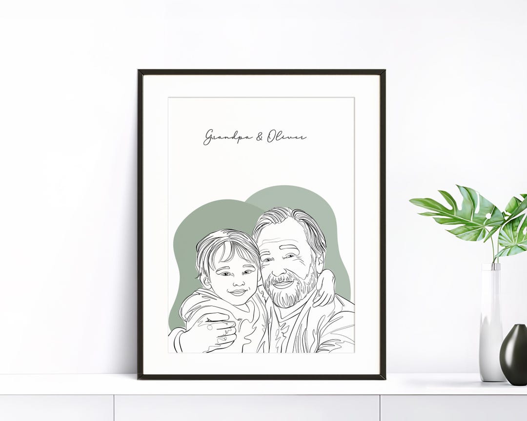 Custom Line Art Portrait, First Grandpa Gift, Grandpa and Kid Portrait ...