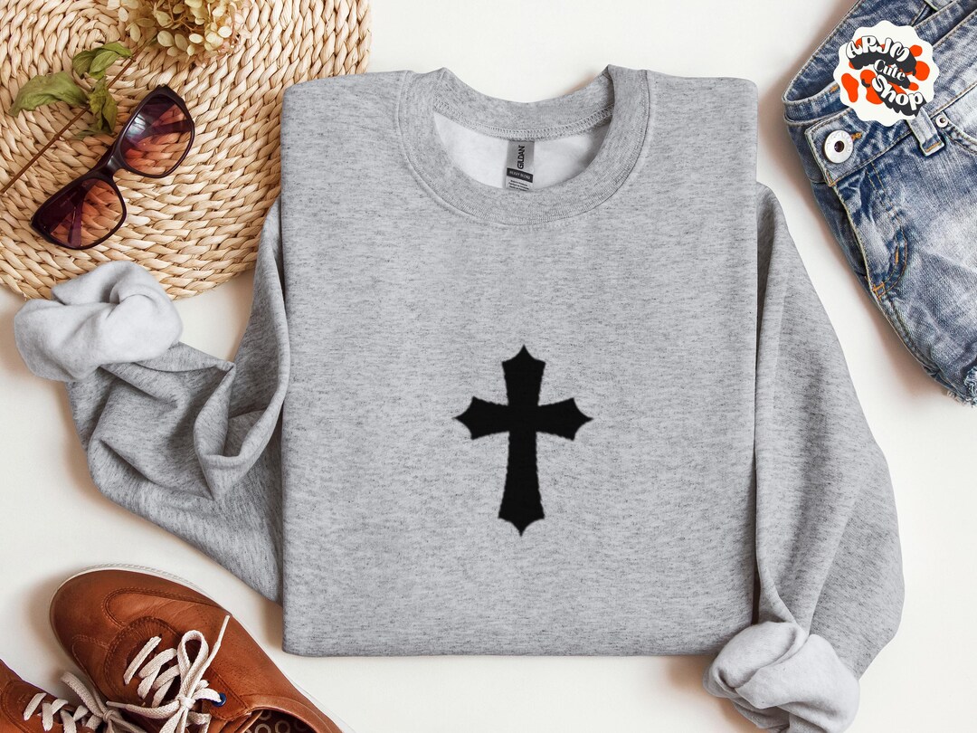 Y2k Cross Embroidered Sweatshirt, Christian Embroidery Crewneck, God is ...