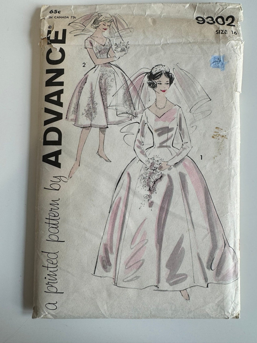 Vintage Bridal Gown Sewing Pattern - Advance 9302 (1960), Size 16 Bust ...