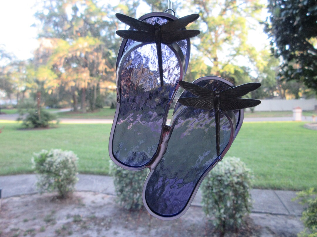 Purple Dragonfly Stained Glass Flip Flop Sun Catcher Insect Fly Glass ...