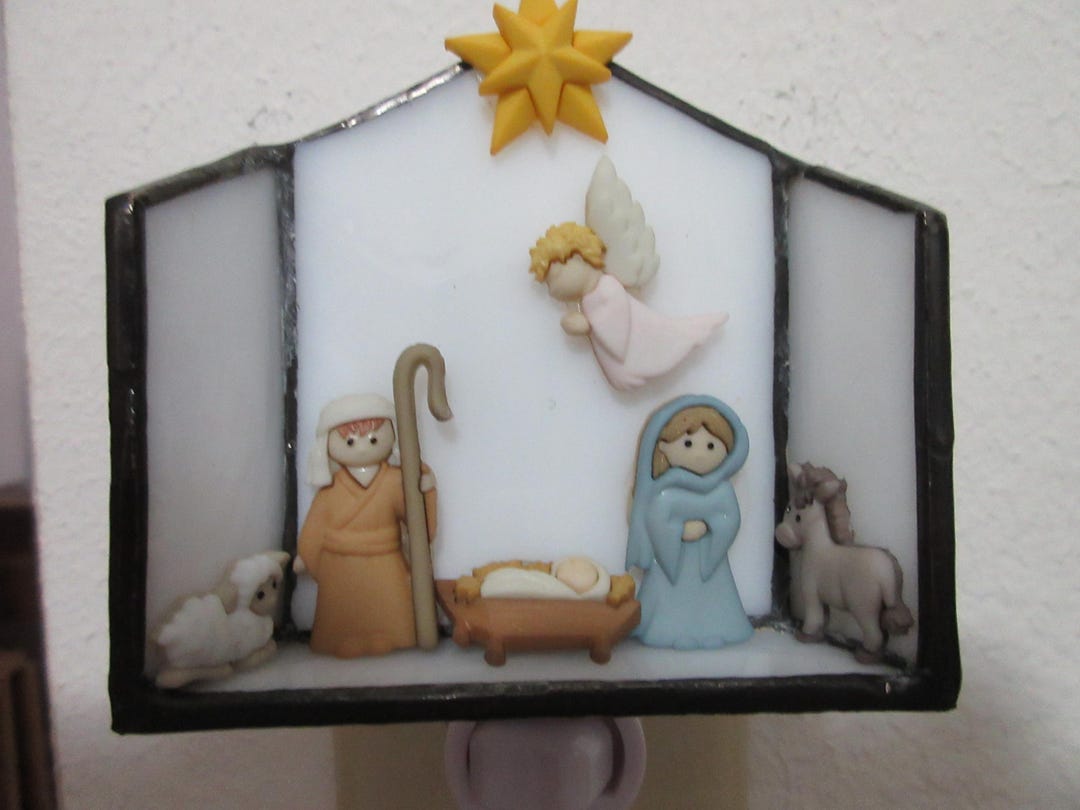 Nativity Night Light, Stained Glass, Nativity, Joseph, Mary, Baby Jesus ...