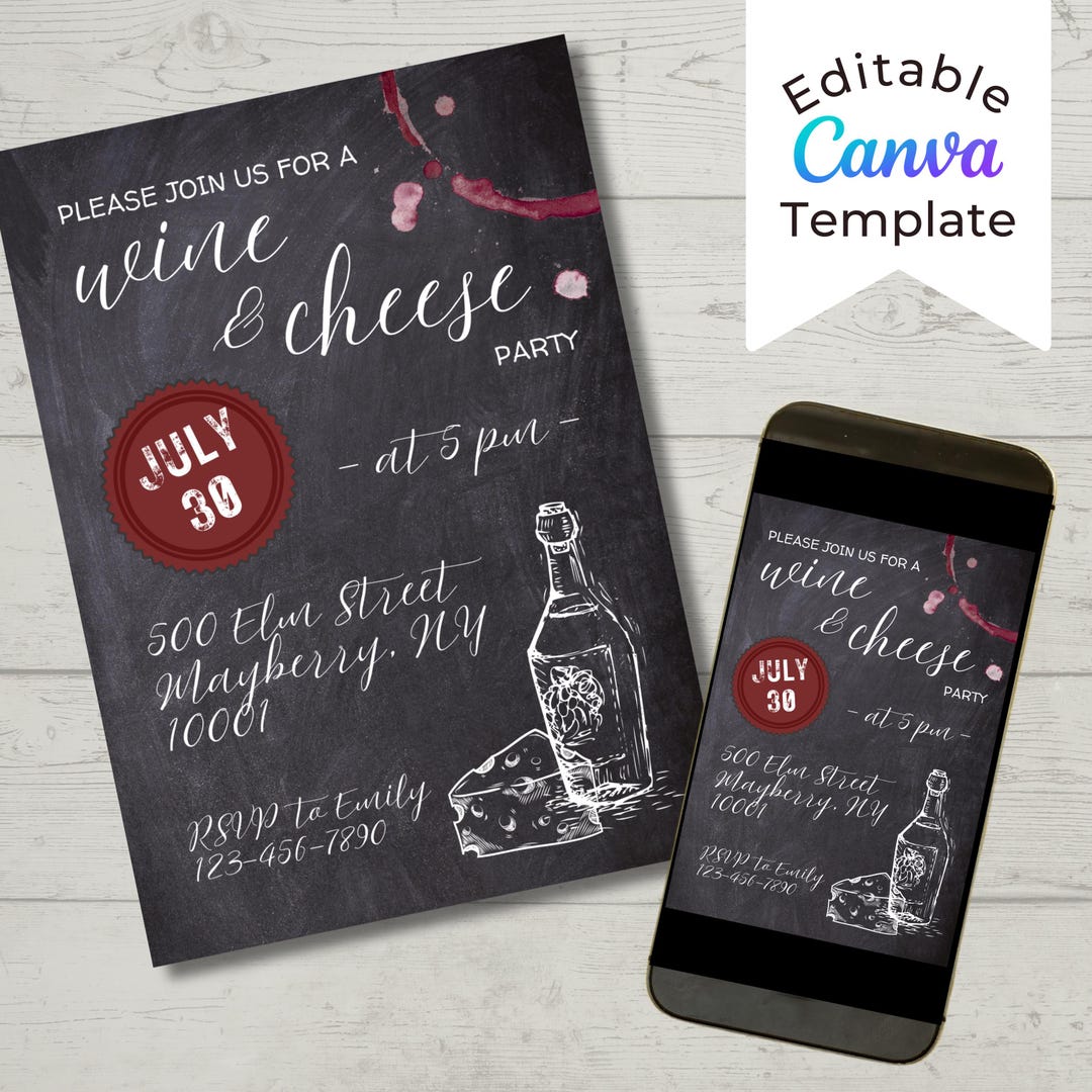 Editable Wine Party Invitation Template, Wine and Cheese Party, Wine ...