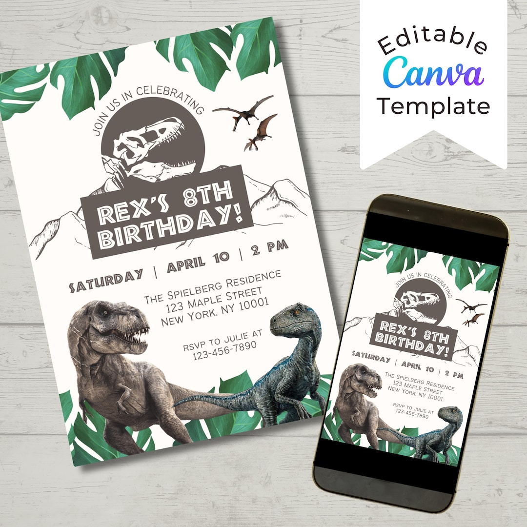 Plantilla editable de invitación de cumpleaños de dinosaurio ...